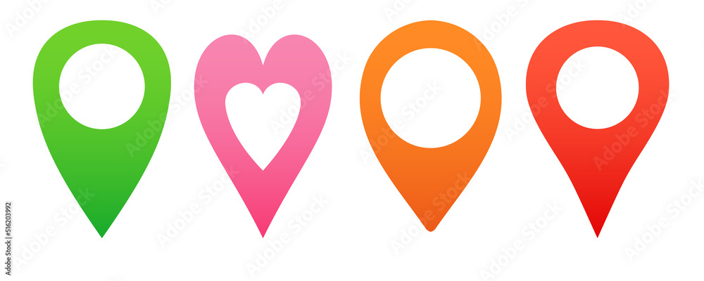 Set of location pointers in different colors and shapes. Flat vector ...