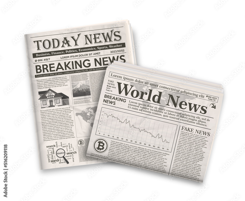 Newspaper. Realistic vector illustration of the page headline and cover ...