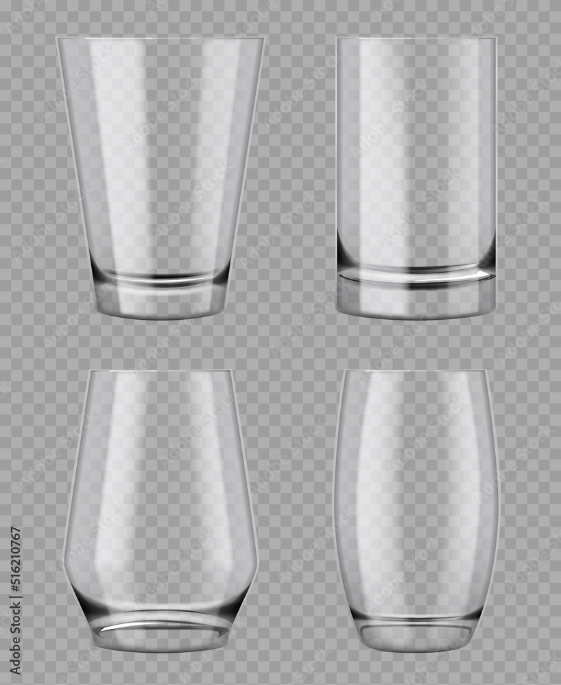 Transparent glass. Empty crystal cups for liquids products clear ...