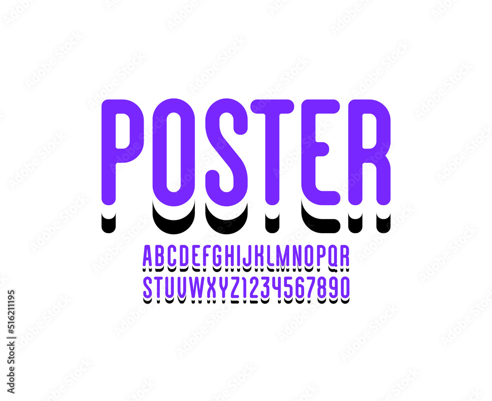 Condensed font, rounded narrow alphabet, modern letters and numbers ...