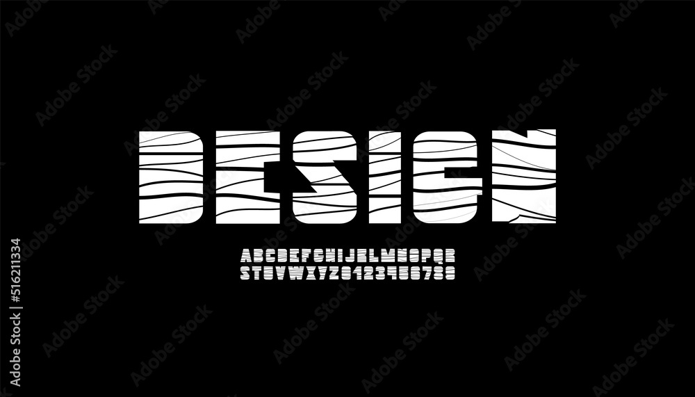 Cracked font, cutting alphabet, letters and numbers, vector ...