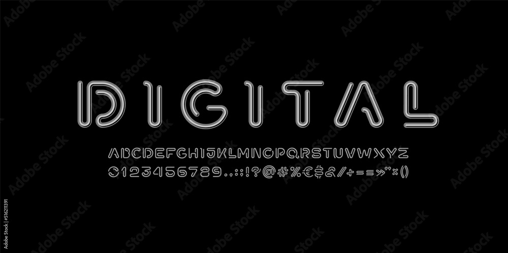 Digital alphabet, font from rounded wire, technology style letters and ...