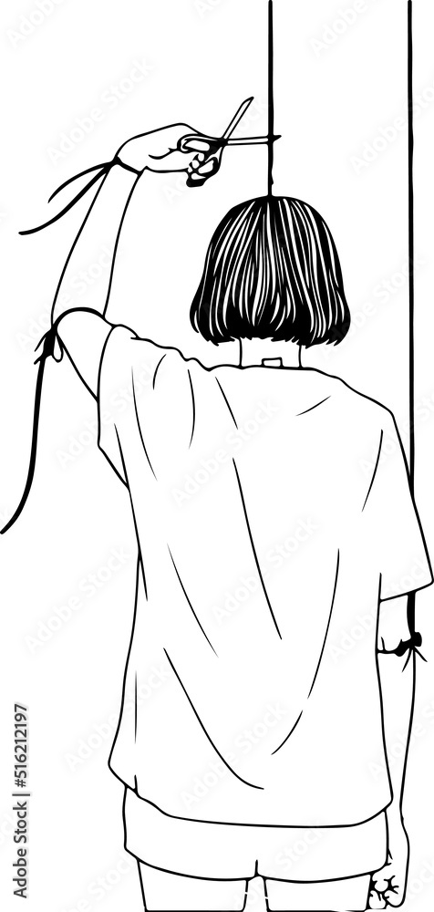 Vector illustration of the girl cutting the strings on her wrists with ...