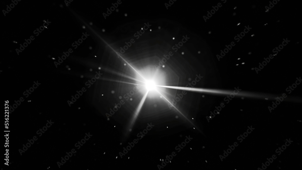 Abstract white star rays rotating intermittently with many small ...