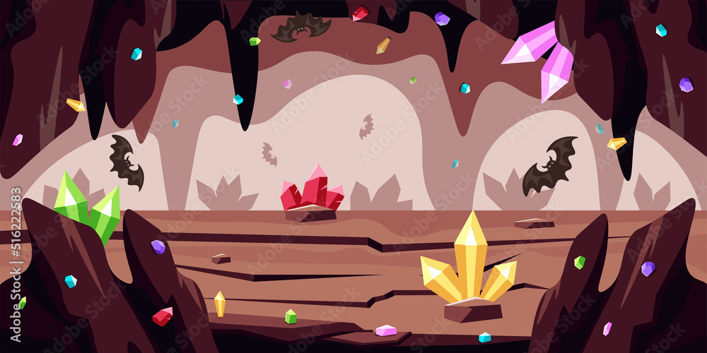 Vector illustration of a beautiful cave. Cartoon cave landscape with ...