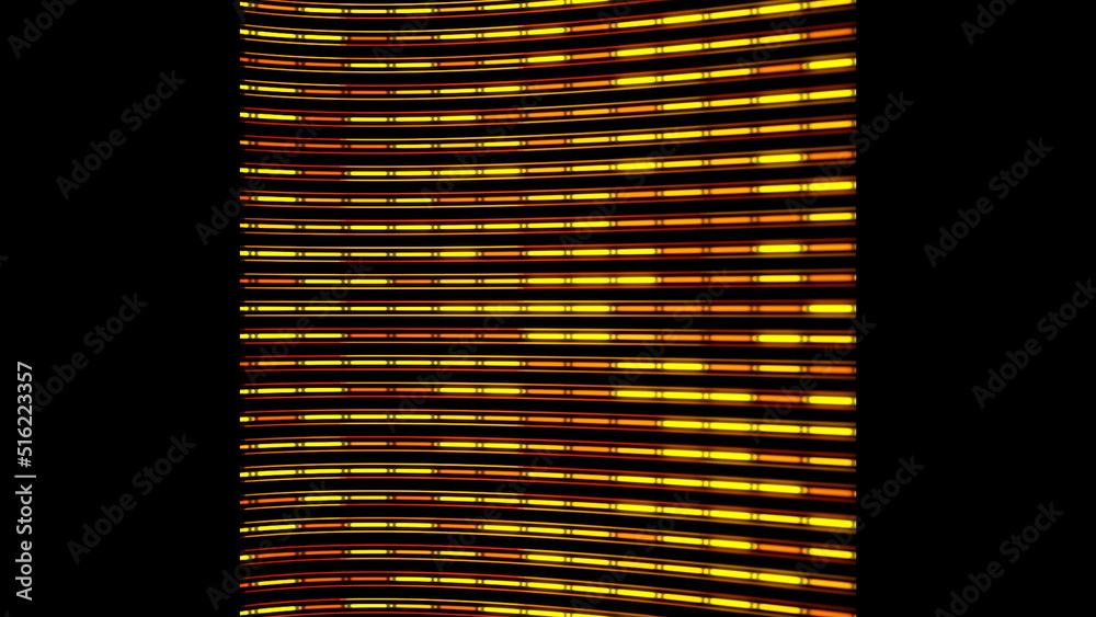 Abstract colorful lines devided into small segments flowing on black background, seamless loop ...