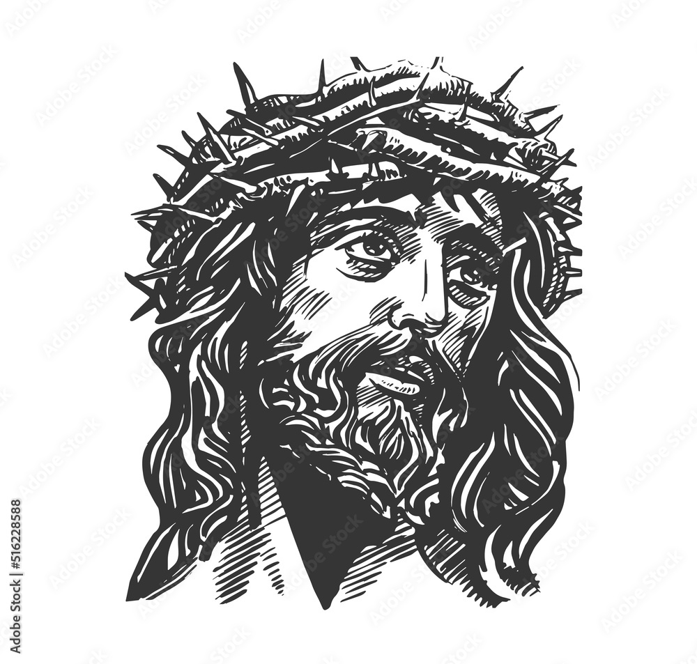 Jesus Christ, graphic portrait. Hand drawing. Vector Stock Vector ...