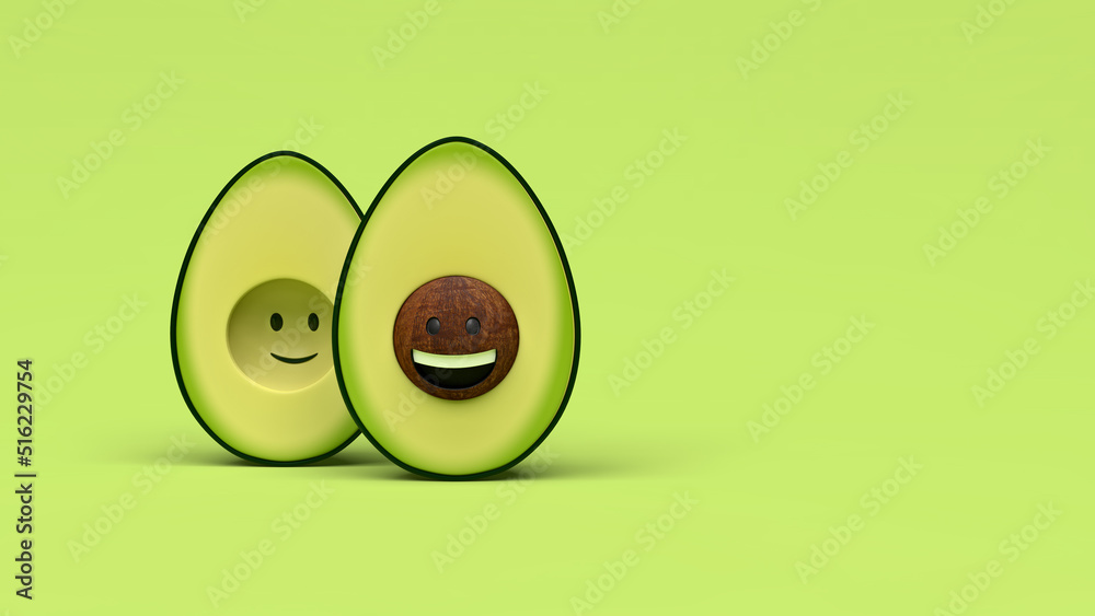 Cute happy smiling avocado emoji characters isolated on green ...