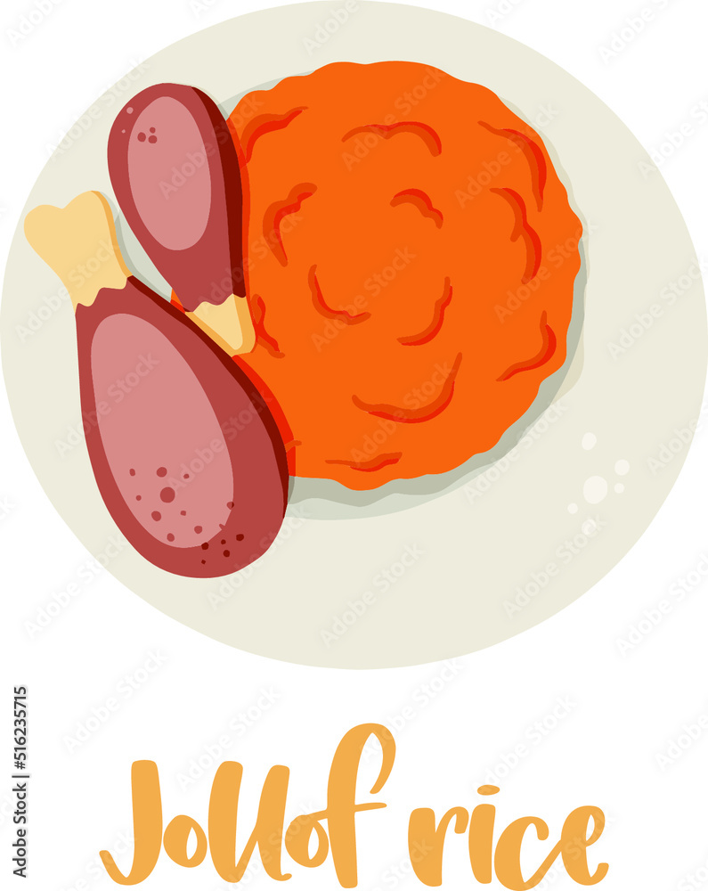 Jollof rice west African dish - Nigerian traditional food vector ...