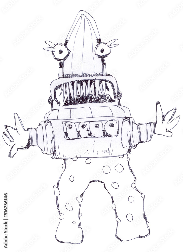 An alien in a space suit, an alien robot from another planet ...
