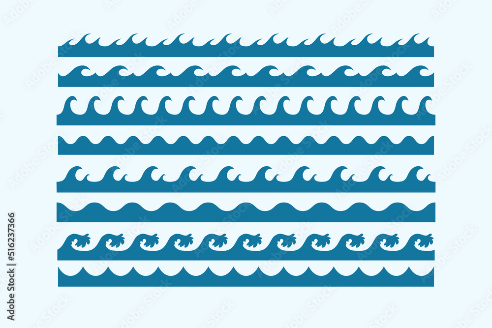 Sea waves patterns different style curve various set Stock Vector ...