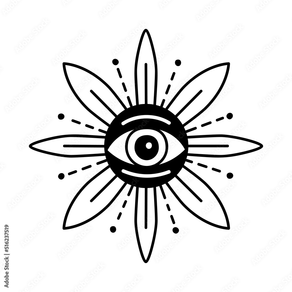Evil doodle eye. Hand drawn witchcraft eye talisman, magical religion ...
