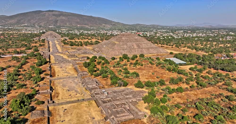 Teotihuacan Mexico Aerial v9 drone fly around avenue of the dead and ...