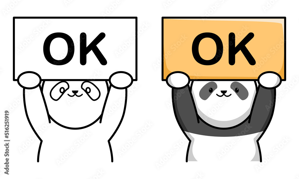 Cute panda holding ok sign board coloring page for kids Stock Vector ...