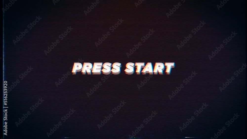 PRESS START Retro text effects with glitch VHS background Stock Video ...