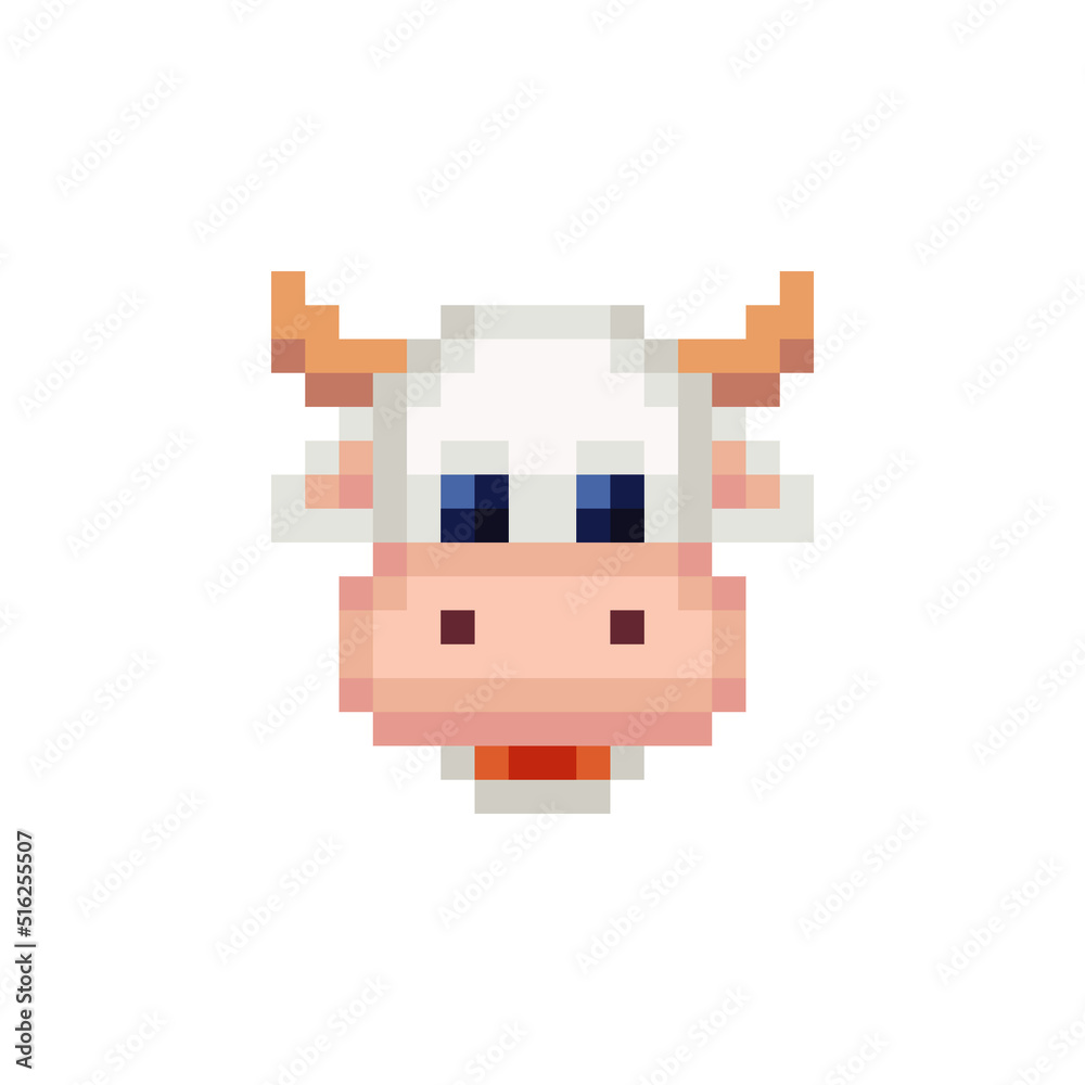Cow head pixel art icon, isolated vector illustration. 8-bit sprite ...