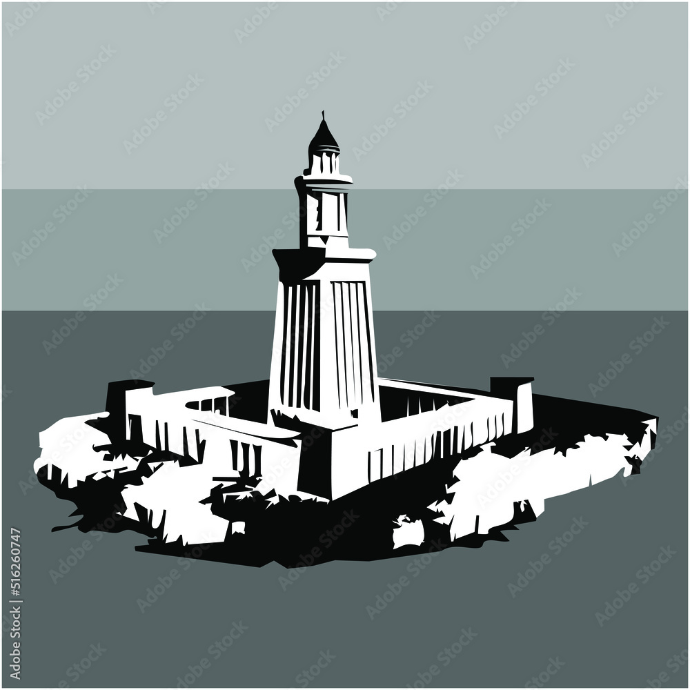 Lighthouse of Alexandria illustration. Wonders of the world vector ...
