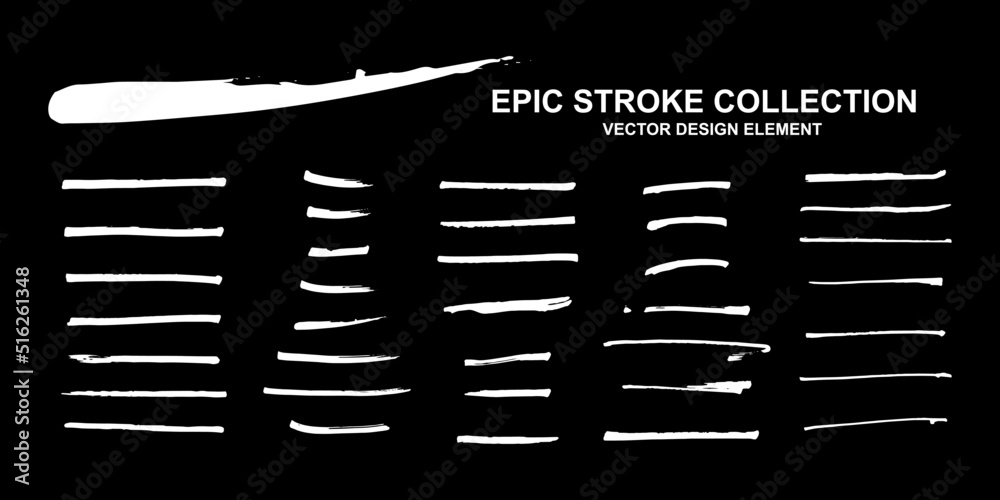 Set of artistic white ink strokes on black background. Graphic design ...