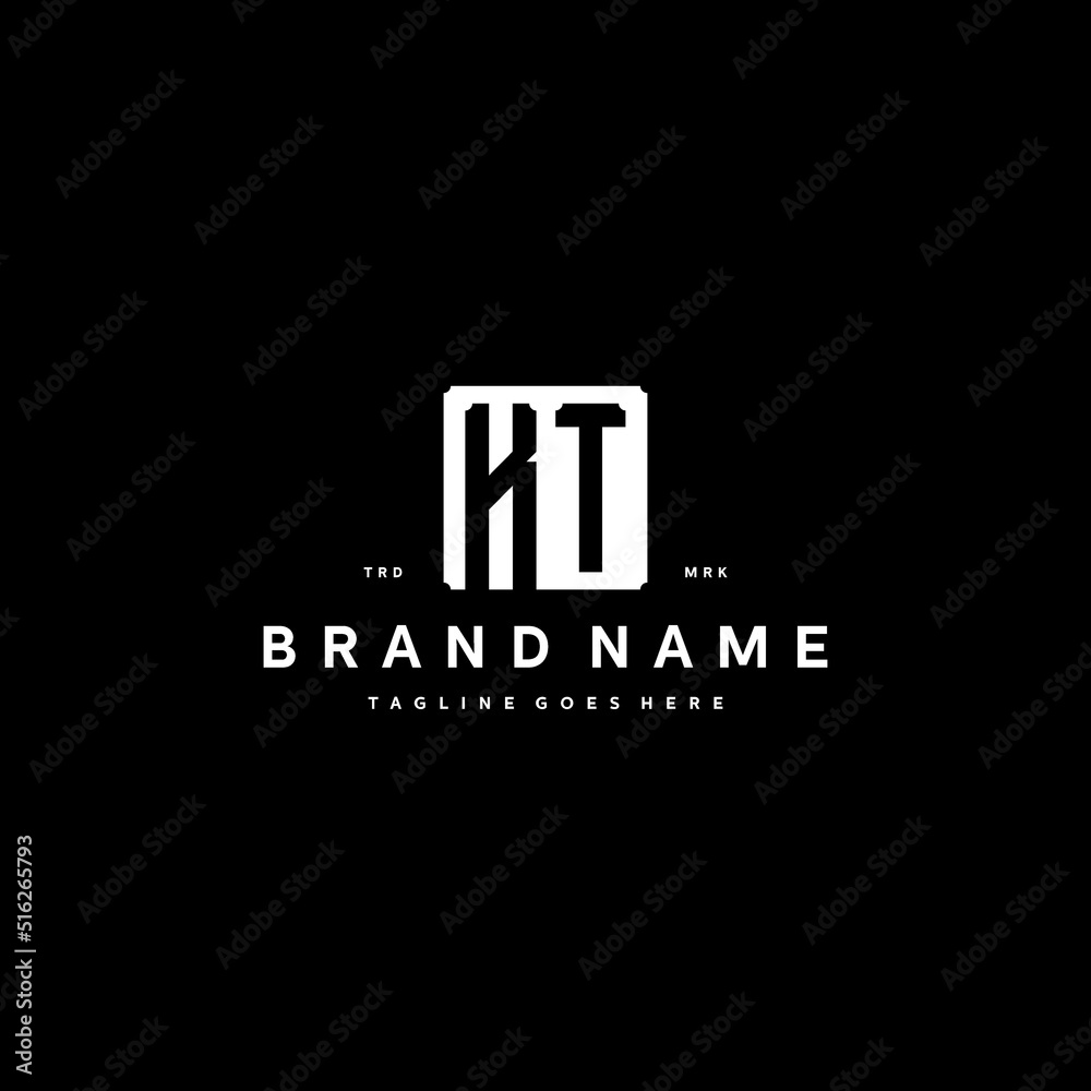 KT monogram logo design with square rectangular shape isolated on black ...