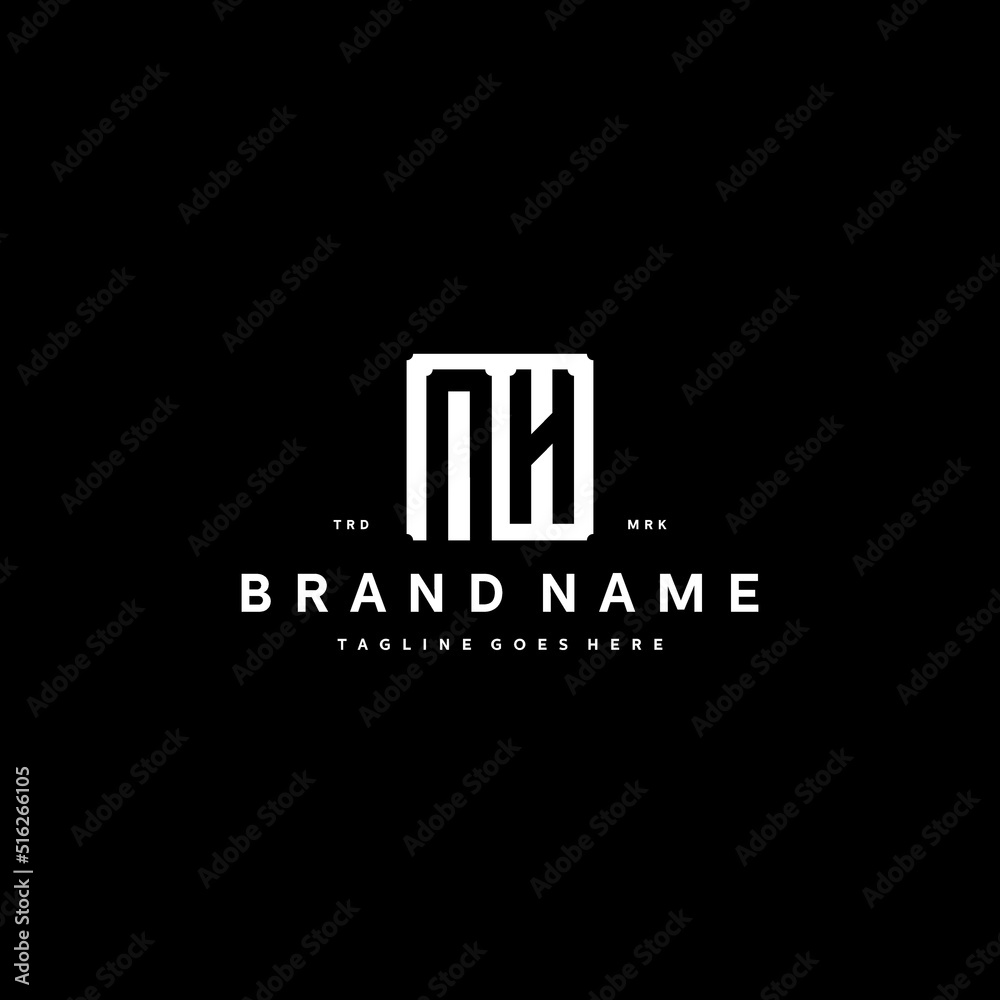 NH monogram logo design with square rectangular shape isolated on black ...