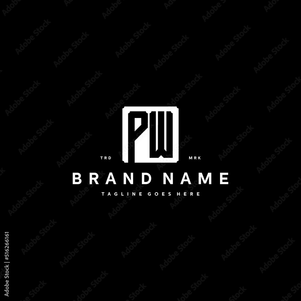 PW monogram logo design with square rectangular shape isolated on black background initials ...