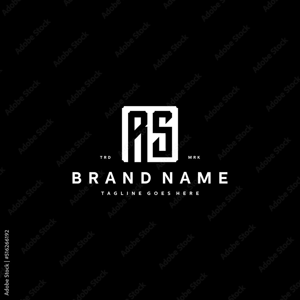 RS monogram logo design with square rectangular shape isolated on black ...