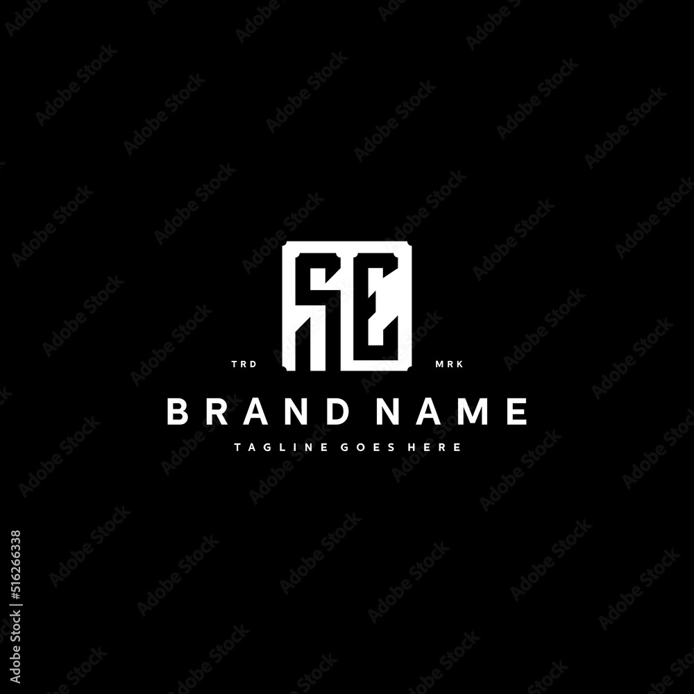 SE monogram logo design with square rectangular shape isolated on black background initials ...