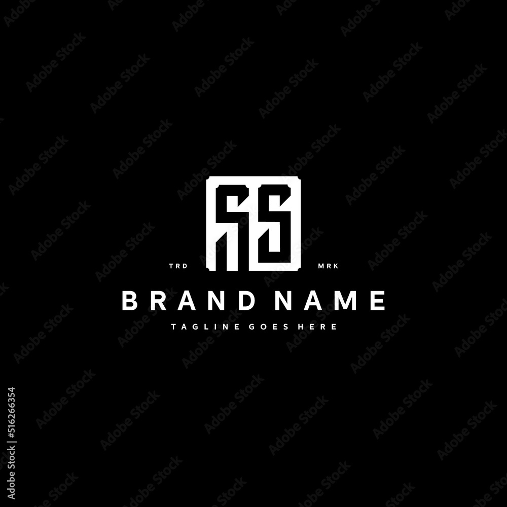SS monogram logo design with square rectangular shape isolated on black ...