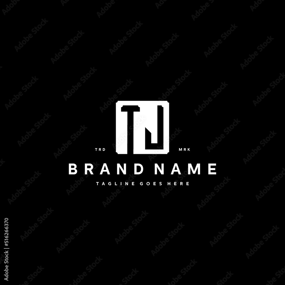 TJ monogram logo design with square rectangular shape isolated on black ...