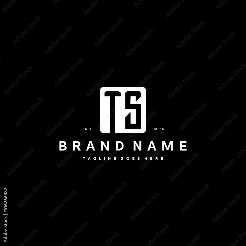TS monogram logo design with square rectangular shape isolated on black background initials ...