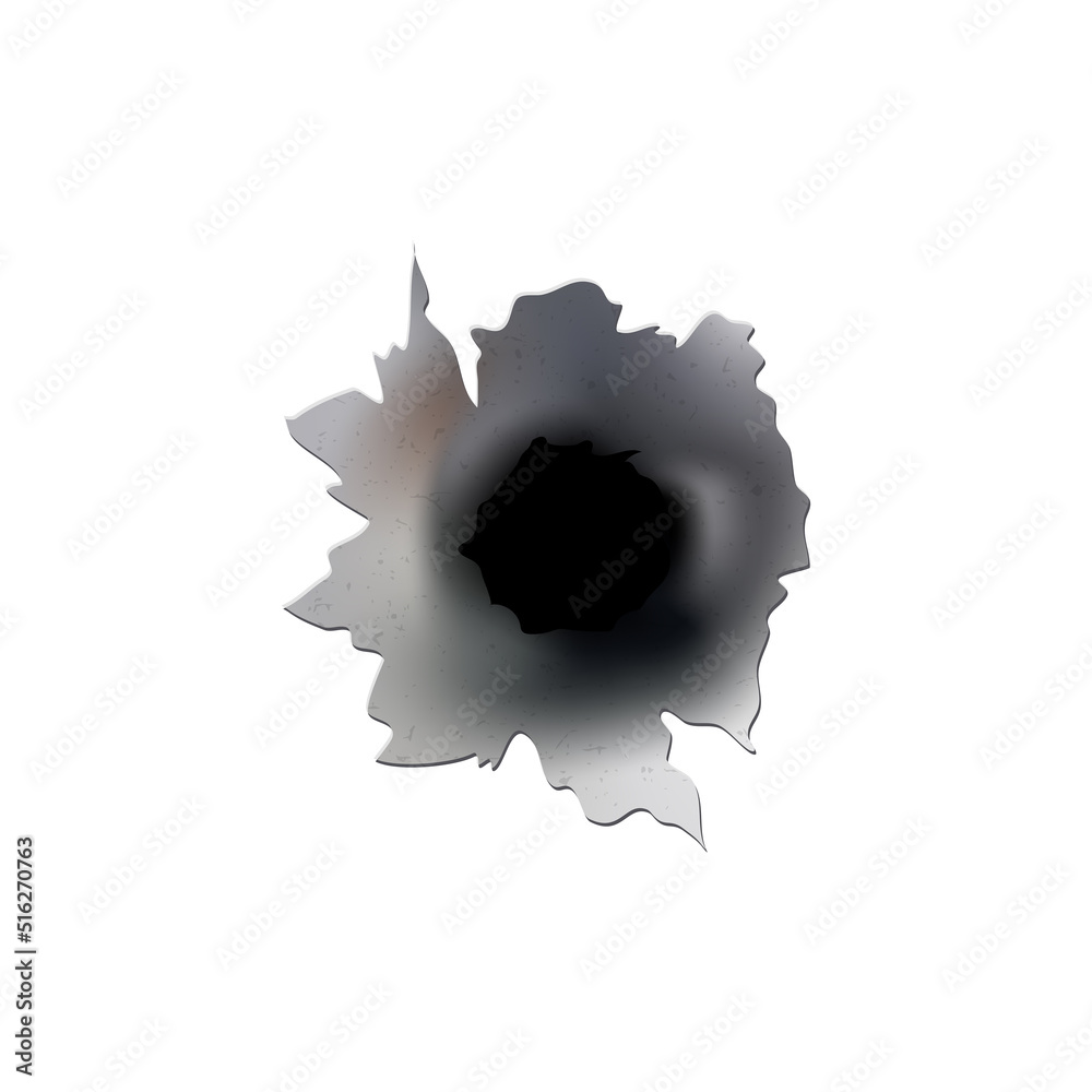 Bullet holes of gun or pistol. Shoot in metal single and double hole ...