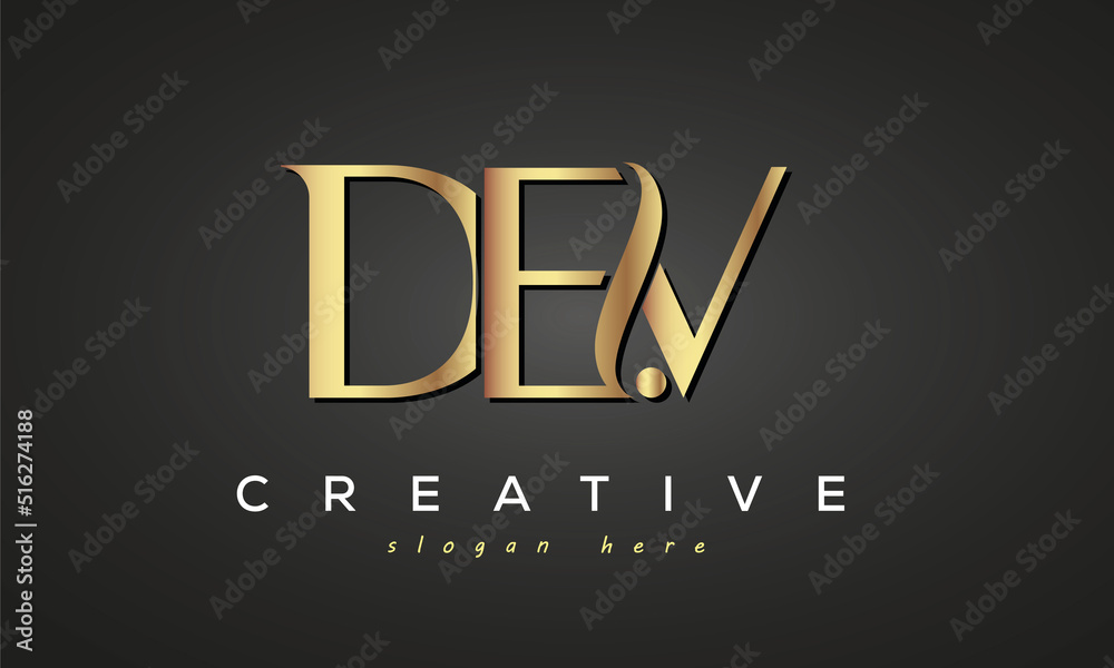 DEV creative luxury stylish logo design with golden premium look ...