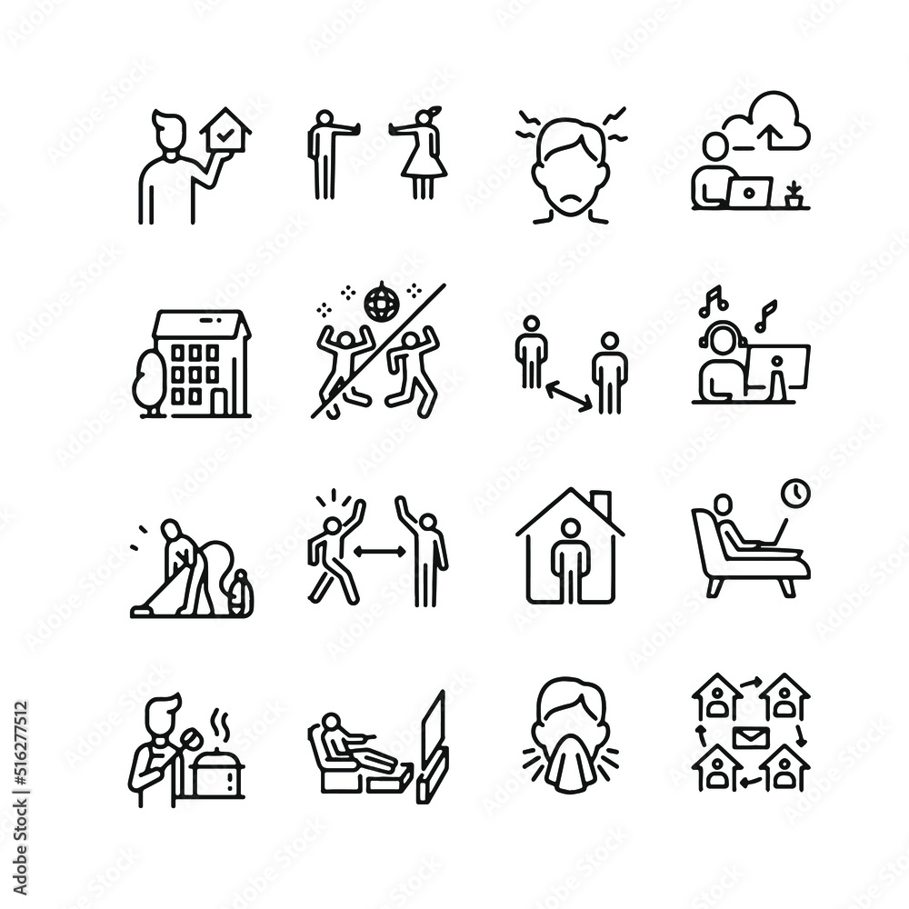 Social distancing line icons set. linear style symbols collection ...