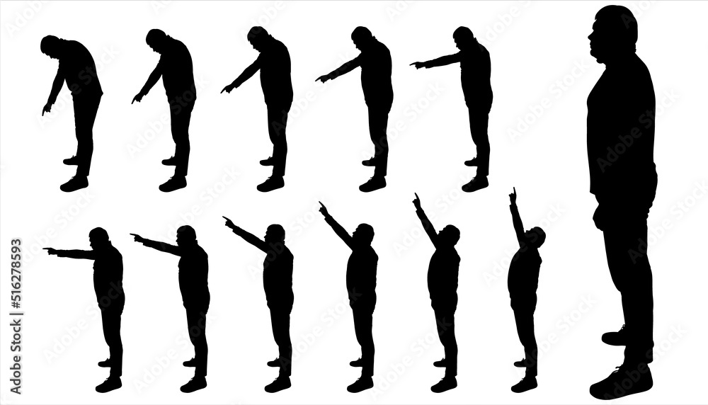 The person stands straight, sideways, slowly begins to raise one hand ...