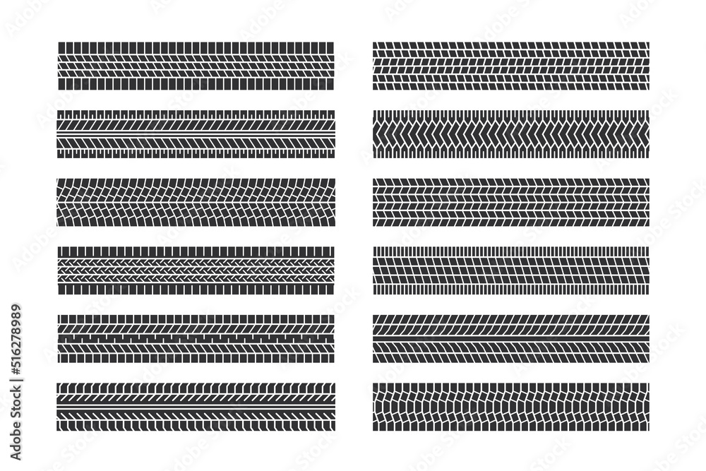 Auto tire tread seamless elements. Car tire patterns, wheel tyre tread ...