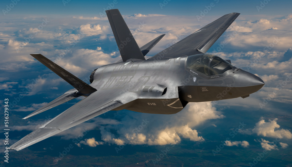 Lockheed Martin F-35 Lightning II in flight above the clouds Stock ...