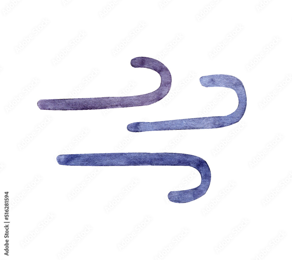 Watercolor wind symbol. Isolated illustration on white background. Hand ...