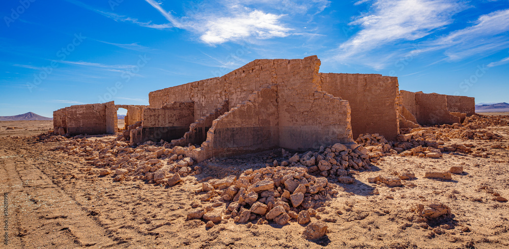 Ruins of abandoned buildings and houses in a mining ghost town from the ...