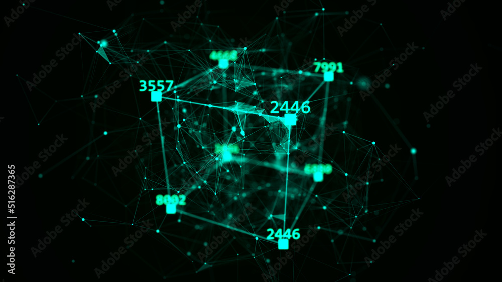 Technology blockchain concept. Visualization of the dynamic flow of the cryptocurrency industry ...