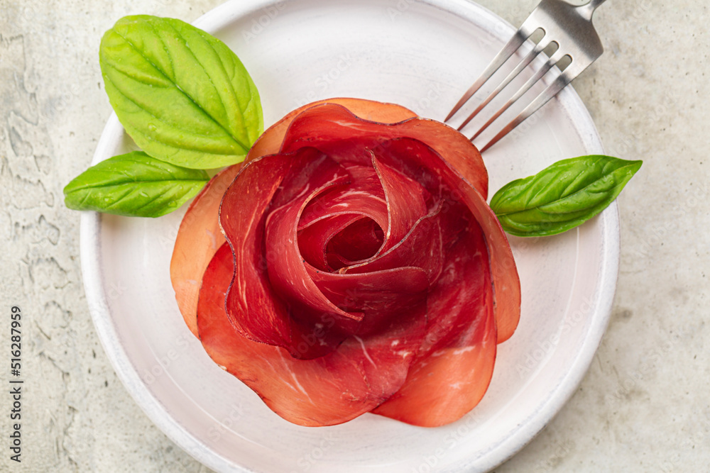Meat Rose For A Charcuterie Board made from Slices of Bresaola, air ...