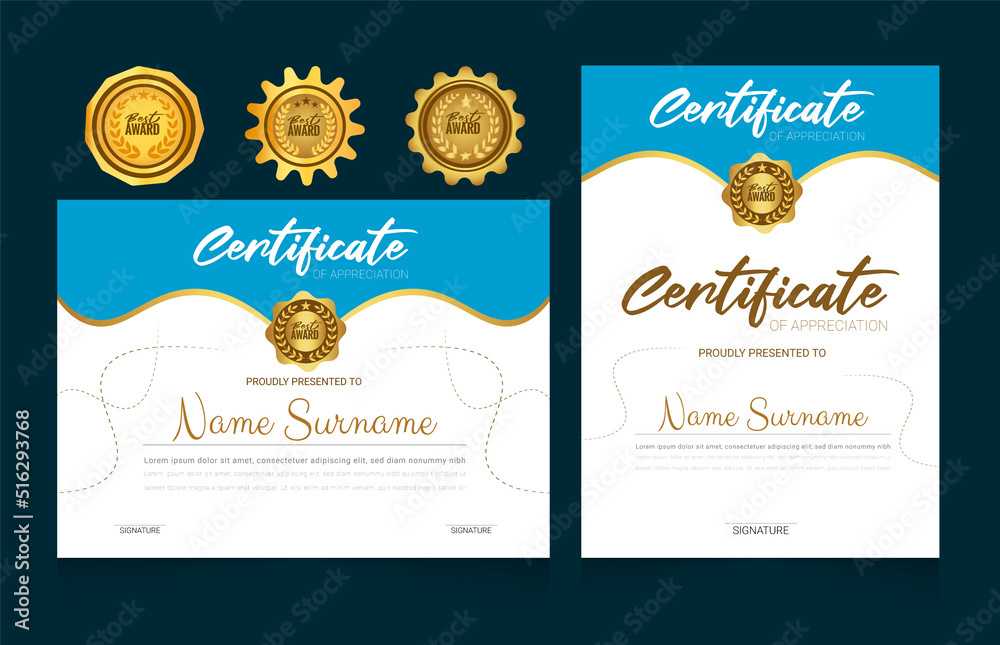 Elegant Certificate Template with best award badge set design Stock ...