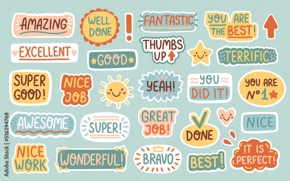 Job and great job stickers set vector illustration Stock Vector | Adobe ...