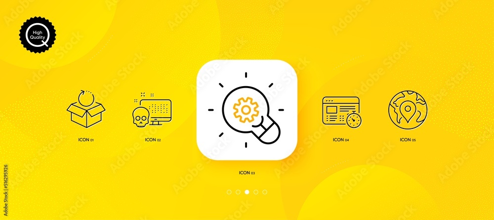 Pin, Cyber attack and Innovation minimal line icons. Yellow abstract background. Web timer ...