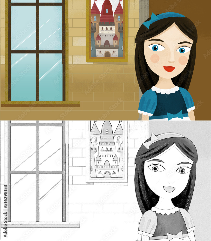 cartoon scene with castle palace room illustration sketch Stock ...