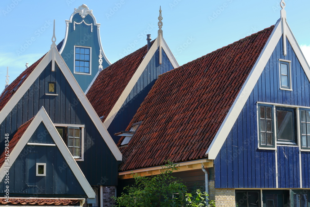 Colorful and historic house facades in De Rijp, Alkmaar, North Holland ...