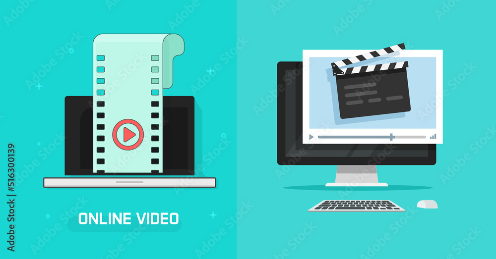 Video editor and film production concept icon vector on computer, movie ...