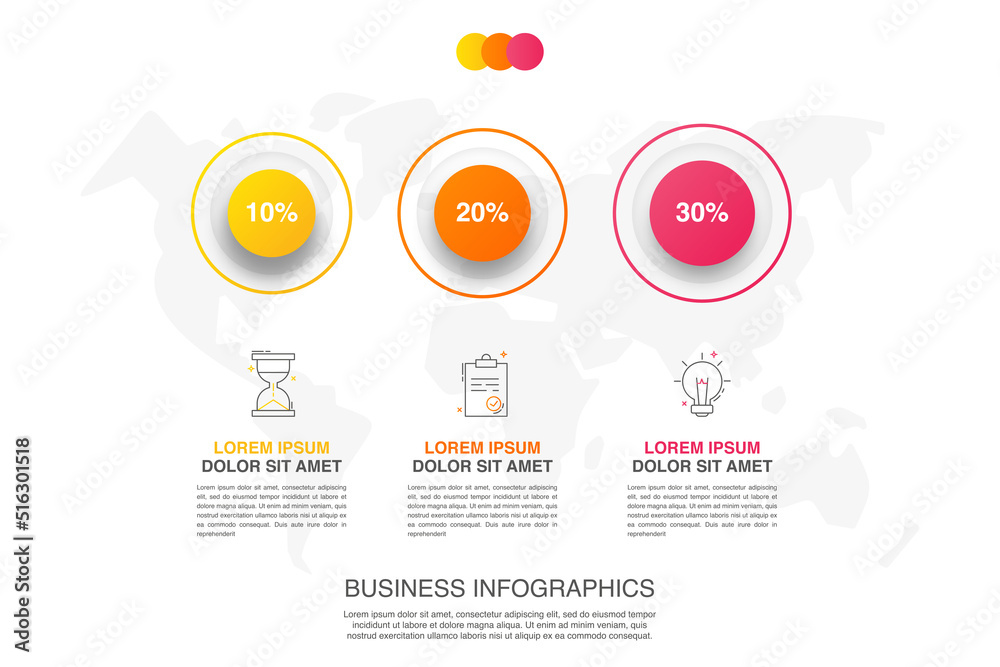 Modern 3D vector illustration. Circular infographic template with three ...