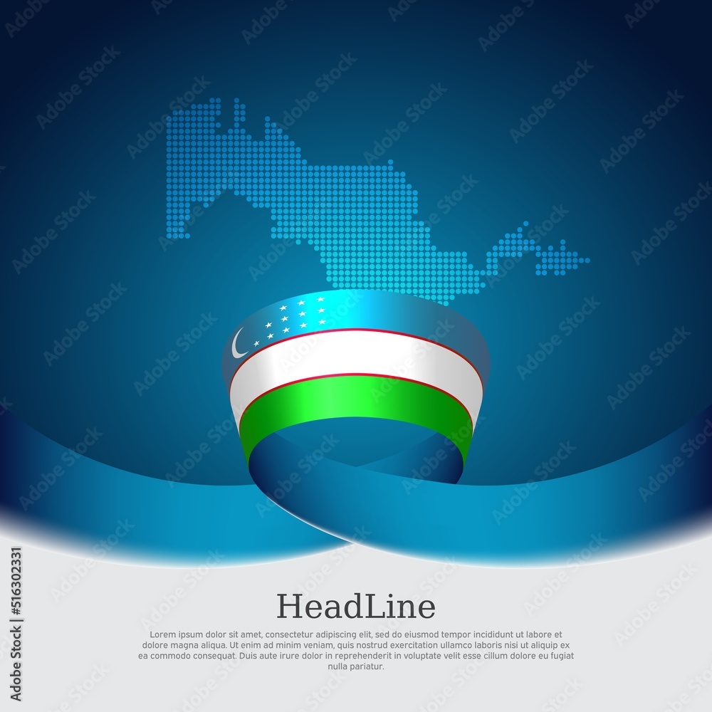 Uzbekistan flag, mosaic map on blue white background. Cover for uzbek ...