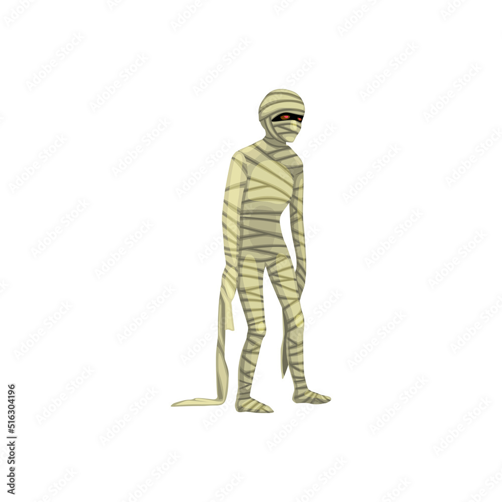 Cartoon spooky mummy Halloween character, isolated vector bandaged ...