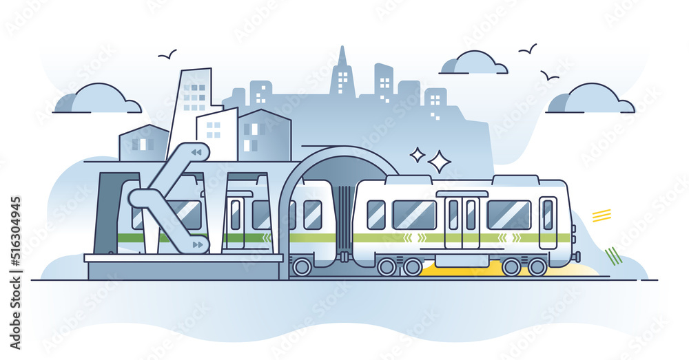 Public transportation metro with underground infrastructure outline ...